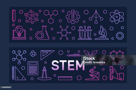 Stem Vector Concept Two Colorful Banners In Outline Style Stock