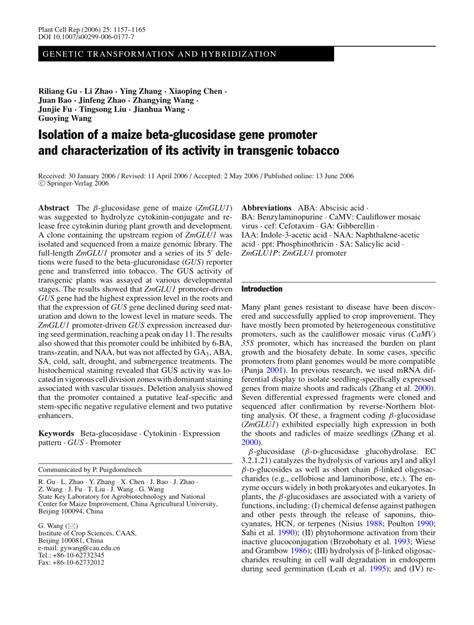 Pdf Isolation Of A Beta Glucosidase Gene Promoter And