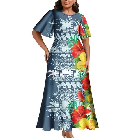 Custom Polynesian Tribal Hawaiian Flower Print Elegant Womens Dress
