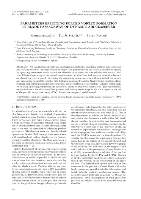 Pdf Parameters Effecting Forced Vortex Formation In Blade Passageway Of Dynamic Air Classifier