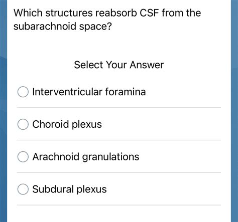 Solved Which Structures Reabsorb Csf From The Subarachnoid