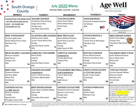 Lunch Café Menus July 2025 Age Well Senior Services