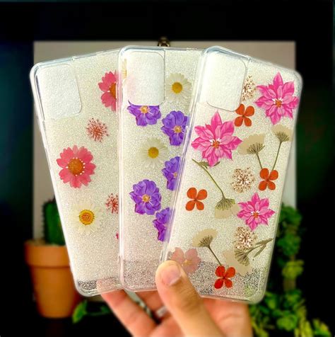 Capa Para Celular Acrílica Gel Glitter Com Flores Estampas Sortidas Capas no Atacado
