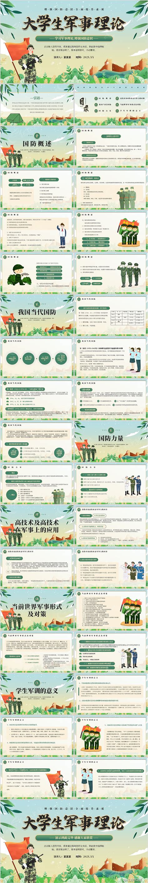 绿色国潮风大学生军事理论培训ppt模板下载红动中国