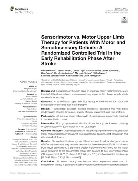 Pdf Sensorimotor Vs Motor Upper Limb Therapy For Patients With Motor And Somatosensory