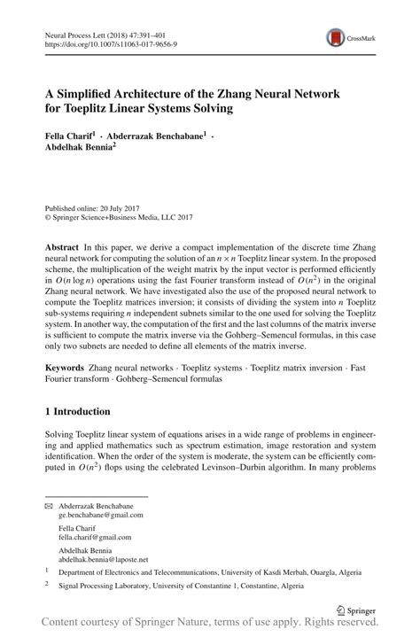 A Simplified Architecture Of The Zhang Neural Network For Toeplitz