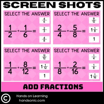 Add Fractions With Unlike Denominators For Google Slides TPT