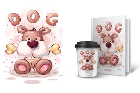 طرح وکتور سگ کودکانه فانتزی و بامزه با استخوان کد محصول 123366