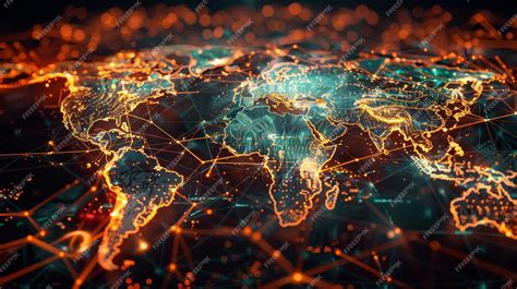Futuristic Digital World Map With Glowing Connections Representing Global Communication And