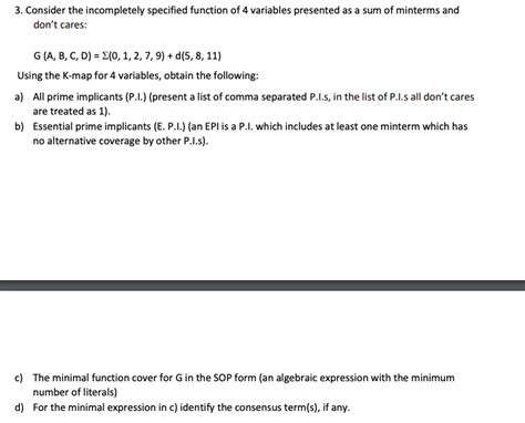 Solved 3 Consider The Incompletely Specified Function Of 4