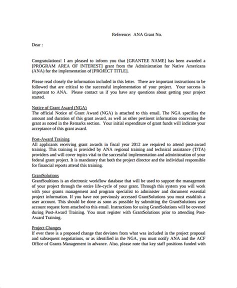 Notice Of Grant Award Letter