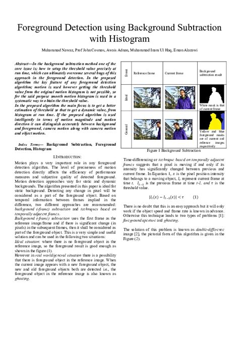 Pdf Foreground Detection Using Background Subtraction With Histogram