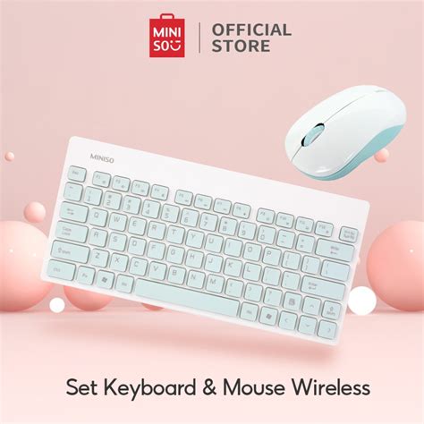 Miniso Set Mouse Dan Keyboard Nirkabel White And Mint Green Grasindoshop