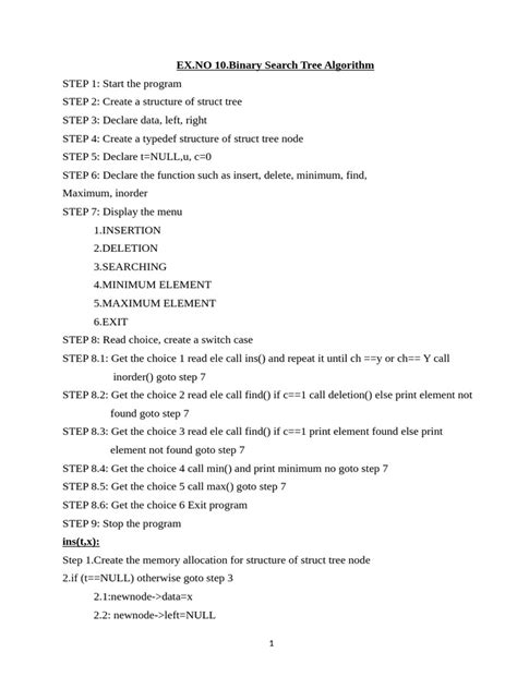 Binary Search Tree Ex No 10 Algorithm Pdf Computer Programming Binary Search Tree Ex No 10 Algorithm Pdf Computer Programming