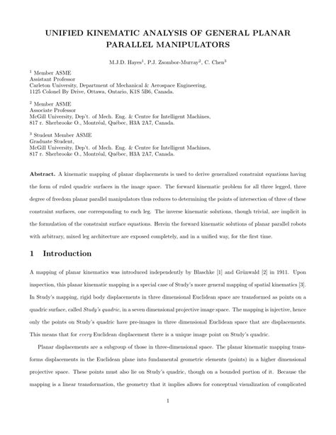 Pdf Unified Kinematic Analysis Of General Planar Parallel Manipulators