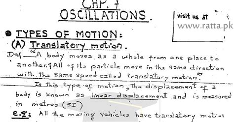 1st Year Physics Chapter 7 Ossilation Notes Pdf 11th Class Rattapk