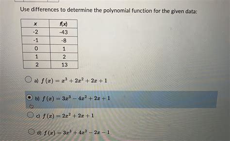 Solved Use Differences To Determine The Polynomial Function