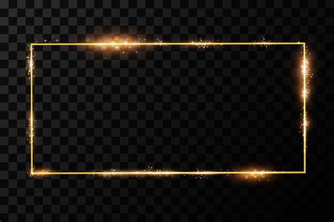 조명 효과와 벡터 황금 프레임입니다 빛나는 사각형 배너입니다 검은 투명 배경에 고립 벡터 일러스트 레이 션 Eps 10 0명에 대한 스톡 벡터 아트 및 기타 이미지 Istock