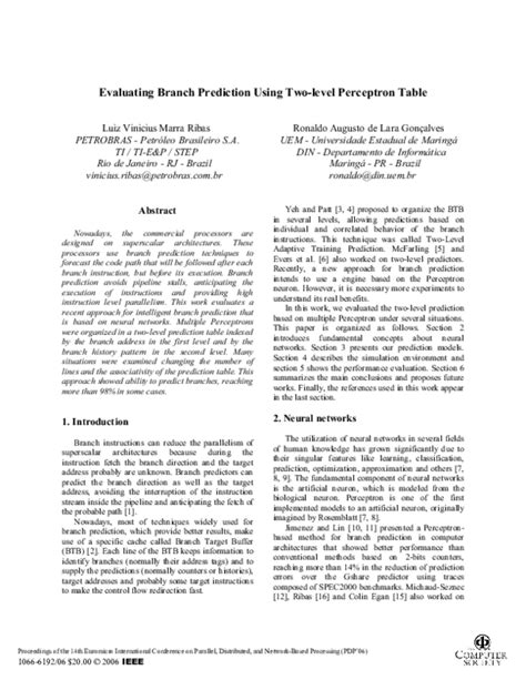 Pdf Evaluating Branch Prediction Using Two Level Perceptron Table