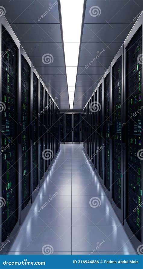 Panoramic View Of Data Center With Rows Of Servers Stock Illustration Illustration Of Rack