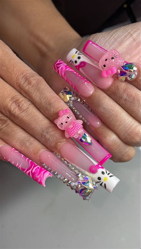 Hello Kitty Xl Nails Glow Nails Girly Acrylic Nails Red Acrylic Nails