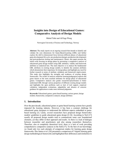 PDF Insights Into Design Of Educational Games Comparative Analysis Of Design Models Volume 1