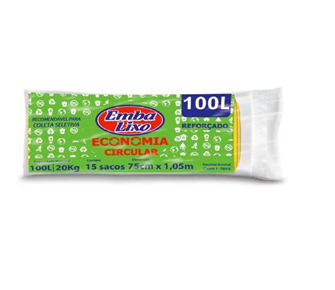Saco Para Lixo Economia Circular 100 Litros Embalixo Com 15 Unidades