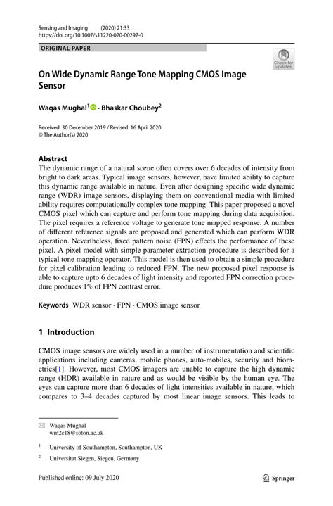 PDF On Wide Dynamic Range Tone Mapping CMOS Image Sensor