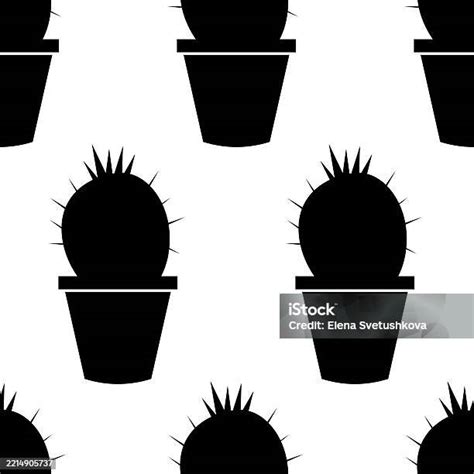 화분에 심은 선인장 식물 아이콘과 완벽 한 패턴입니다 흰색 배경에 식물의 검은 실루엣입니다 벡터 일러스트 레이 션 0명에 대한 스톡 벡터 아트 및 기타 이미지 Istock