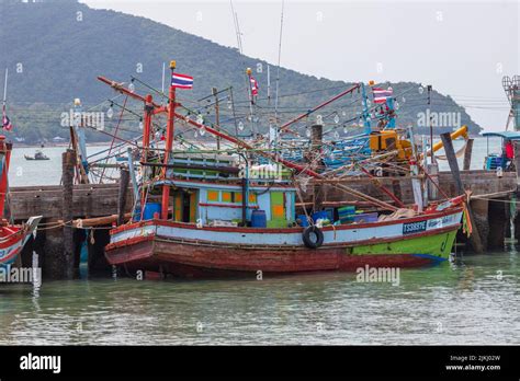 A Rotten Squid Fishing Boat At The Bang Saray Harbor In Thailand Stock