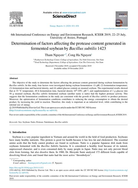 Pdf Determination Of Factors Affecting The Protease Content Generated In Fermented Soybean By