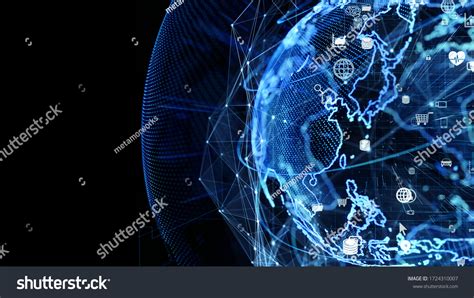 글로벌 통신 네트워크 개념입니다 지구 사이버 스톡 일러스트 1724310007