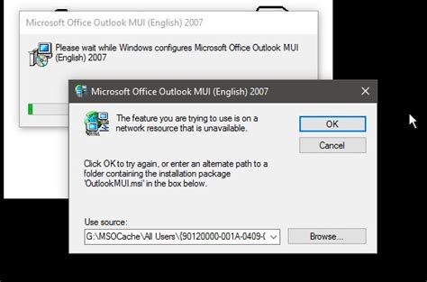 Windows 10 Random Popups From Outlook 2007 Trying To Installing From