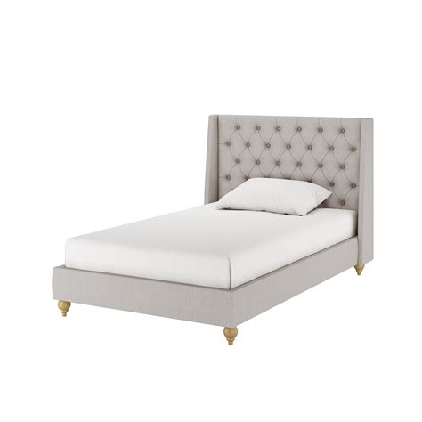 Vilania King Single Fabric Bed Frame With Buttons In Grey Luxo Living