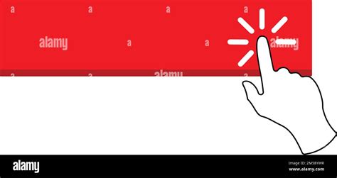 click here red button shape with hand pointer stock vector image and art