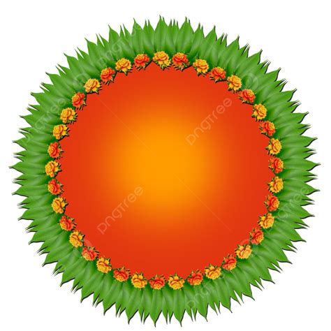 Festival Decoration Marigold Flower And Mango Leaf Round Element Vector