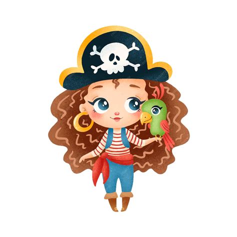 Premium Vector Cute Cartoon Pirate Girl Isolated On White