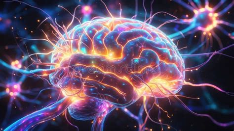 Glowing Human Brain Neural Network 3d Render Stock Illustration
