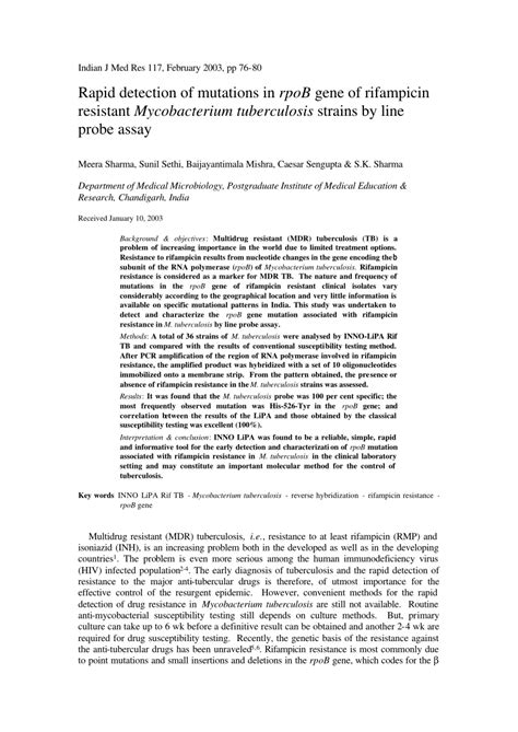 Pdf Rapid Detection Of Mutations In Rpob Gene Of Rifampicin Resistant Mycobacterium