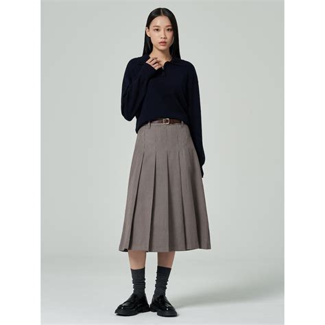 에잇세컨즈 체크 플리츠 미디스커트 브라운 113827ay1d