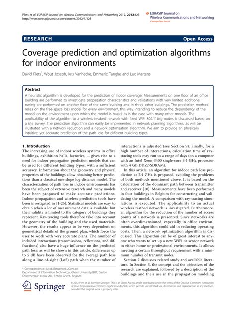 PDF Coverage Prediction And Optimization Algorithms For Indoor