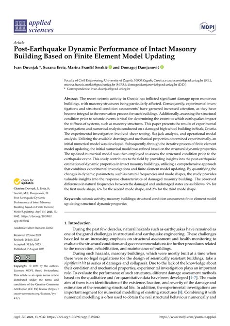 Pdf Post Earthquake Dynamic Performance Of Intact Masonry Building