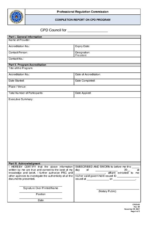 Cpd Completion Report Form Template For Cpd Programs Studocu