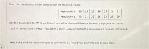 solved given two dependent random samples with the following