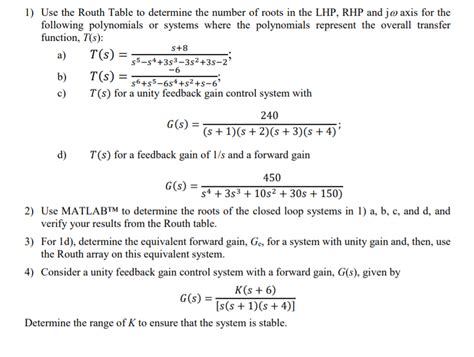 Solved 1 Use The Routh Table To Determine The Number Of