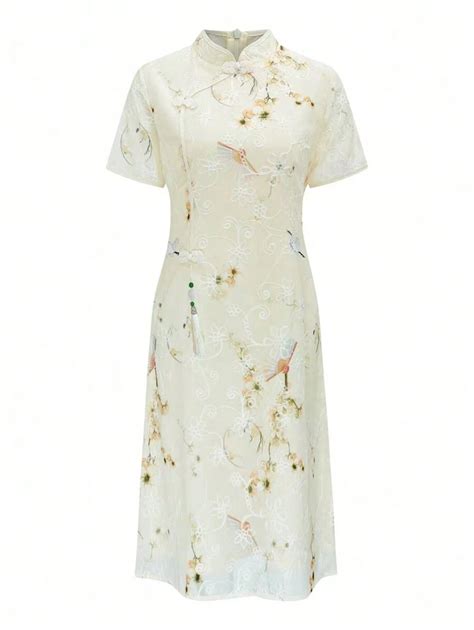 Vestido Cheongsam De Manga Corta Con Cuello Alto Elegante Y Retro Para Mujeres Ideal Para El
