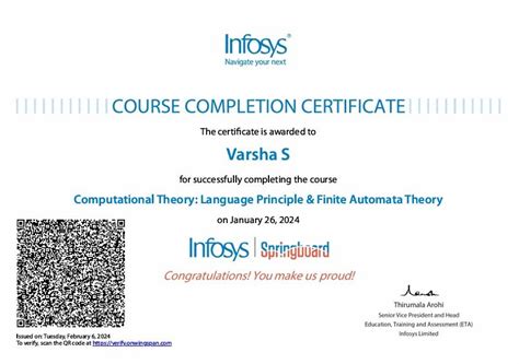 Varsha S On Linkedin Coursecompletion Computationaltheory Languageprinciple Finiteautomata
