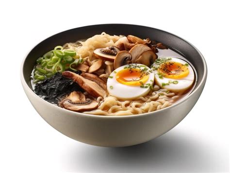Premium Photo Ramen Soup With Noodles Leek Nori Shiitake Mushroom