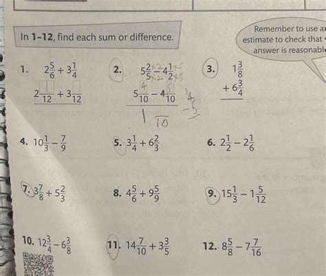 solved remember to use ar in 1 12 find each sum or difference