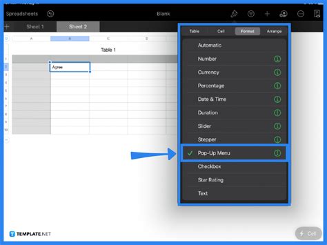 how to create a drop down list in apple numbers